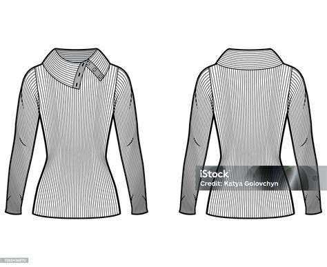 와이드 버튼 업 터틀넥 리브드 니트 스웨터 테크니컬 패션 일러스트와 긴 소매 튜닉 길이 0명에 대한 스톡 벡터 아트 및 기타 이미지 0명 T 셔츠 검은색 Istock