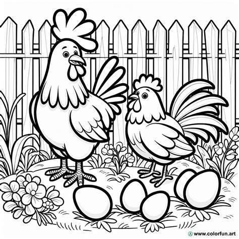 Dibujo Para Colorear De Una Gallina Y Un Gallo Descargar O Imprimir De