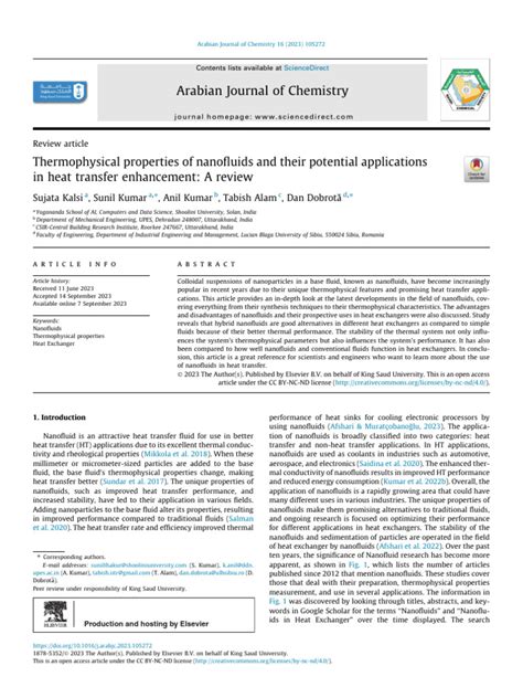 Thermophysical Properties Of Nanofluids And Their Potential