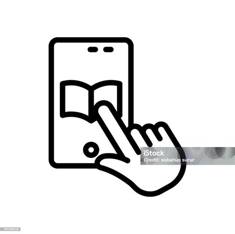 온라인 교육 아이콘 벡터입니다 가상 학습 휴대 전화 터치 핸드 버튼 선 아이콘 스타일 편집 가능한 간단한 디자인 일러스트 레이 션 Brand Name Smart Phone에
