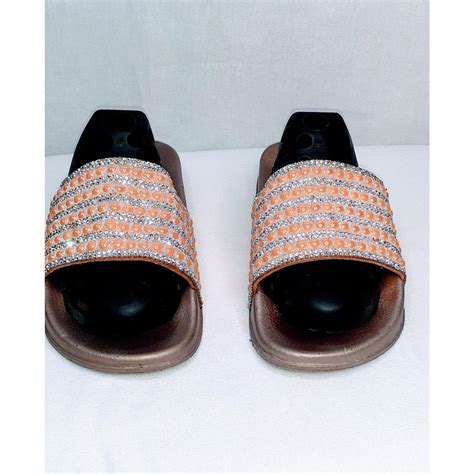 Hot Kiss Womens Slide Orange Rhinestone Size 7 Depop