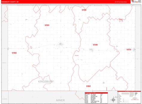 Kingsbury County Sd Zip Code Wall Map Red Line Style By Marketmaps