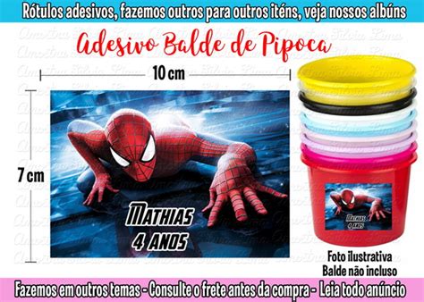 Rótulo Adesivo Baldinho Balde de Pipoca Homem Aranha Elo7