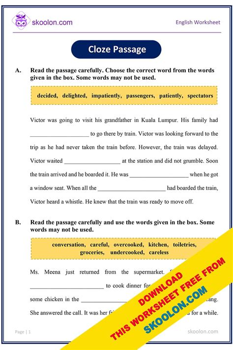 Cloze Reading Comprehension Worksheets Reading Comprehension Worksheets