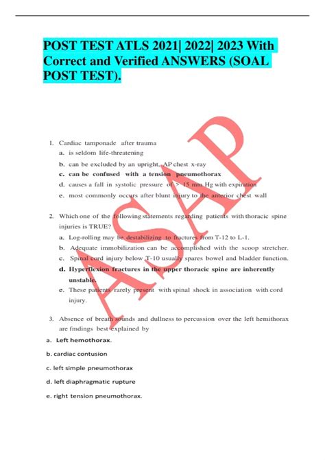 Post Test Atls 2021 2022 2023 With Correct And Verified Answers Soal