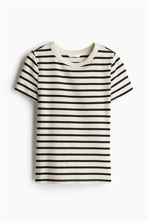 Ribbed T Shirt Creamblack Striped Ladies Handm Gb