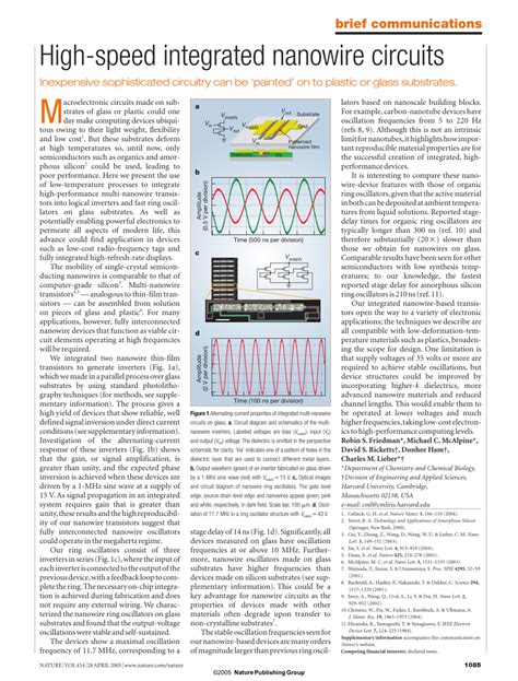 Pdf Nanotechnology High Speed Integrated Nanowire Circuits