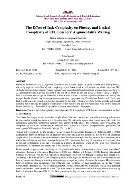 Pdf The Effect Of Task Complexity On Fluency And Lexical Complexity
