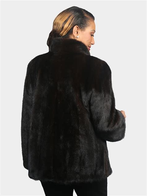 Womans Natural Dark Mahogany Female Mink Fur Jacket Estate Furs