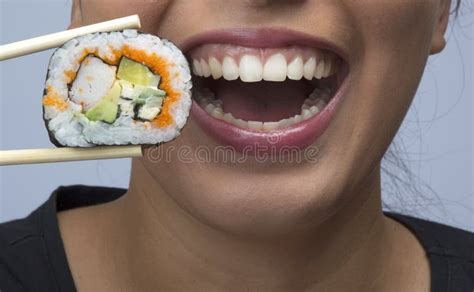 Woman Eating Sushi Stock Image Image Of Lady Healthy