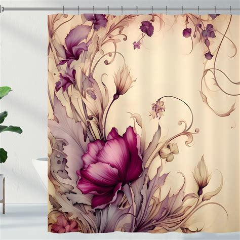 Purple Floral Shower Curtain Rustic Dark Purple And Beige