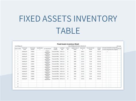 Fixed Assets Inventory Table Excel Template And Google Sheets File For Free Download Slidesdocs