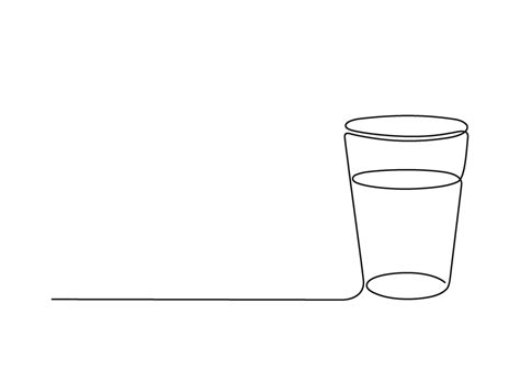 Glass With Water One Continuous Line Drawing Glass With Beverage Drink Black Simple