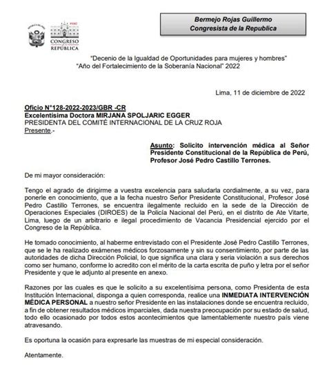 Guillermo Bermejo pidió al Comité Internacional de la Cruz Roja intervenir por la salud del