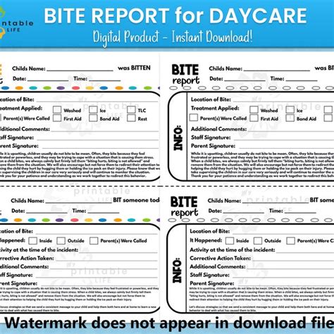 Bite Incident Report Daycare Etsy