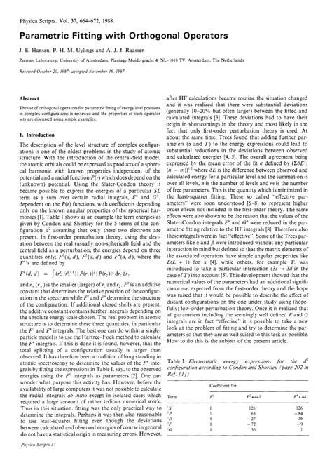 Pdf Parametric Fitting With Orthogonal Operators