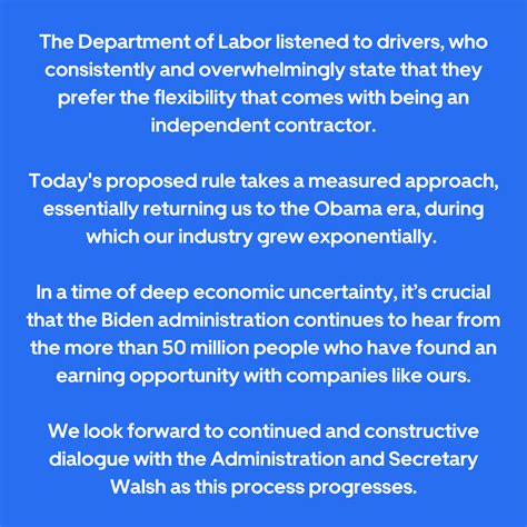 Uber Comms On Twitter Our Statement On The Proposed DOL Rule Https