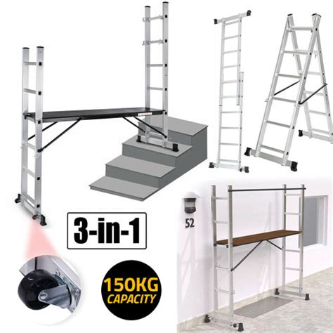 Diy 3 In 1 Scaffolding Ladder With Working Platform Aluminium On Onbuy