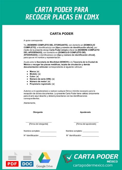 Carta Poder Para Recoger Placas En Cdmx Modelo 2025