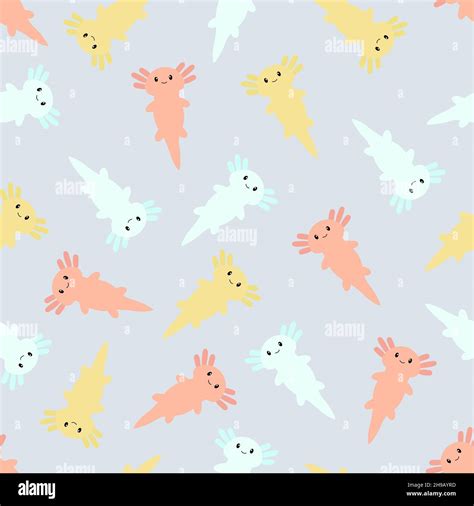Cute Cartoon Axolotl Seamless Pattern Vector Stock Vector Image And Art