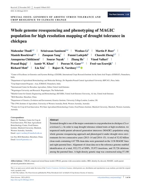Pdf Whole Genome Resequencing And Phenotyping Of Magic Population For High Resolution Mapping