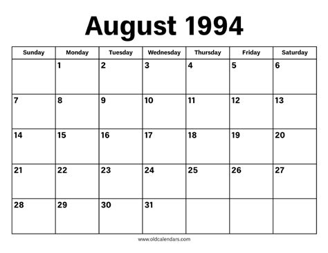 August Calendar Printable Old Calendars
