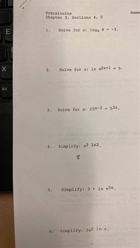 Solved Name Precalculus Chapter 3 Sections 4 5 1 Solve