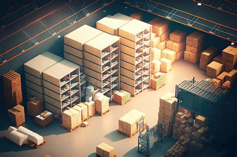 Spacious Warehouse For Storage Of Raw Materials For Production In Factory Stock Illustration