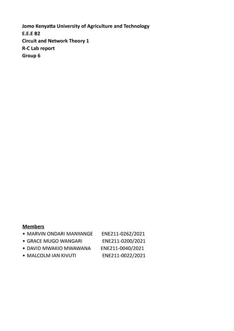 Cnt Rc A Simplified Report Of The Rc Circuit For Circuit And Network