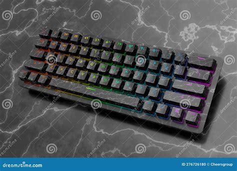 Realistic Computer Keyboard With Black Marble Texture Isolated On Dark