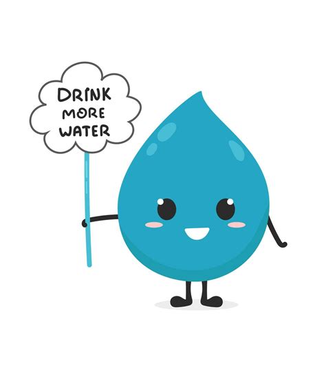 Cute Smiling Happy Water Drop Drink More Water Isolated On A White