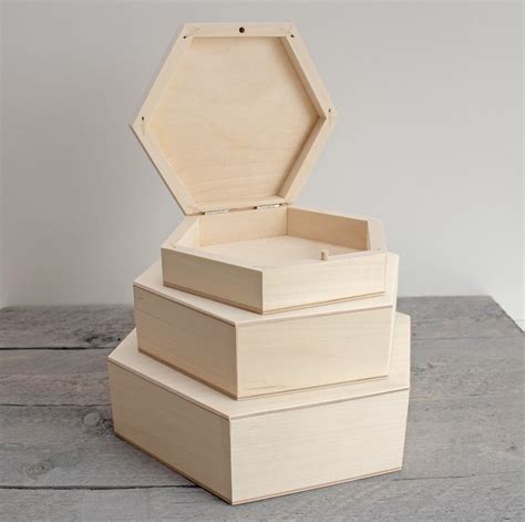 Hexagon Wooden Box Unfinished Wood Box Wedding Keepsake Box Etsy
