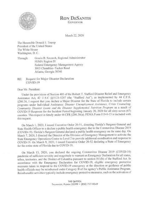 Florida Request For Major Disaster Declaration Pdf