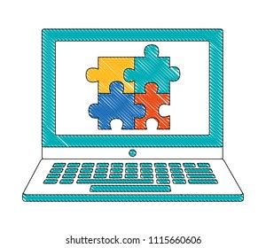 D Computer Laptop Puzzle Pieces Business Stock Illustration Shutterstock