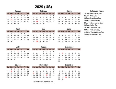 2029 Usa Calendars With Holidays In Pdf Word Excel
