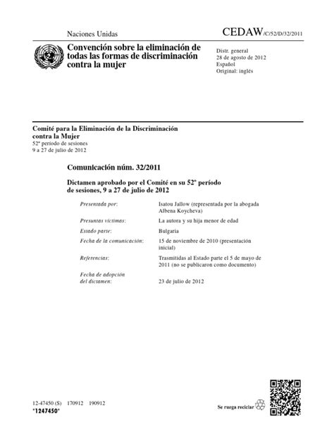 47 Cedaw Isatou Jallow Vs Bulgaria Pdf La Violencia Contra Las