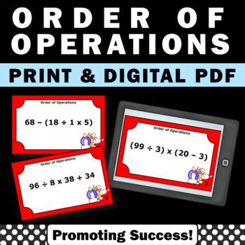 Order Of Operations Task Cards Th Grade Math Review Centers Digital Activities