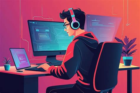 Coding Enthusiast Virtual Hackathon Adventure Flat Style Illustration Premium Ai Generated Image