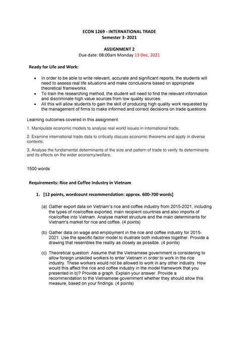 Assignment 2 Sem 3 2021 Econ 1269 International Trade Semester 3