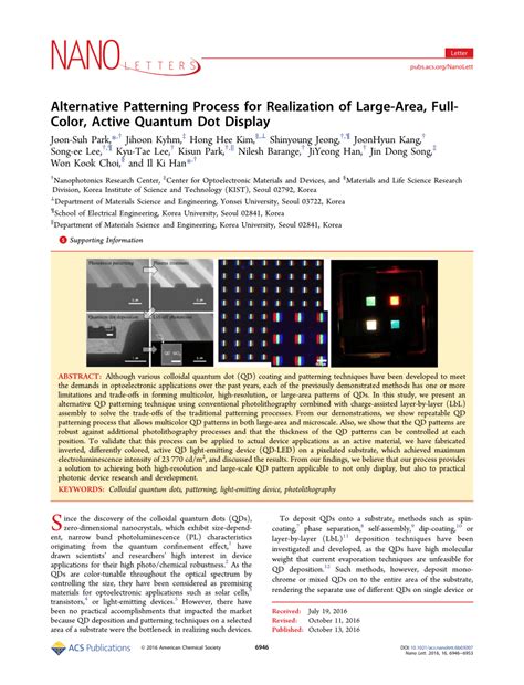 Pdf Alternative Patterning Process For Realization Of Large Area Full Color Active Quantum