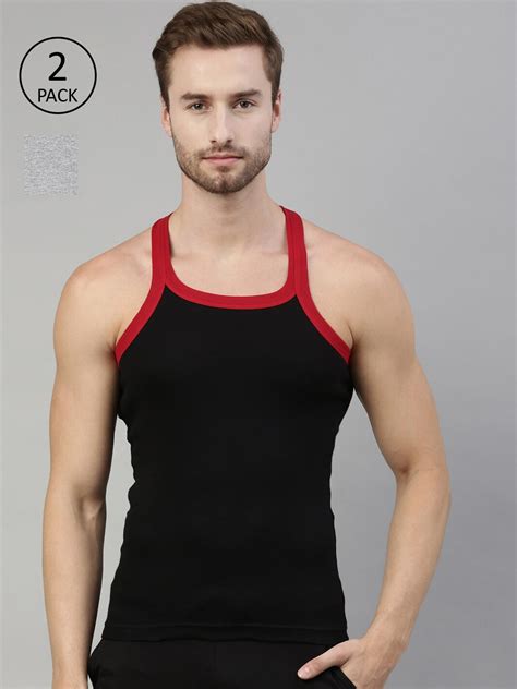 Buy Dixcy Scott Men Pack Of 2 Grey And Black Solid Combed Cotton Gym