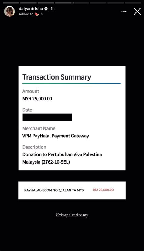 Daiyan Trisha Tunjuk Bukti Beri Sumbangan Tabung Palestin Cecah Rm100