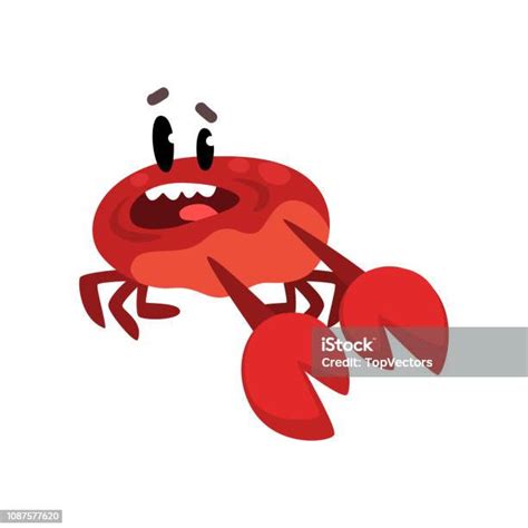 겁된 게 흰색 배경에 재미 있는 얼굴 벡터 일러스트와 문자 귀여운 바다 생물 갈고리 발톱에 대한 스톡 벡터 아트 및 기타 이미지 갈고리 발톱 갑각류 귀여운 Istock