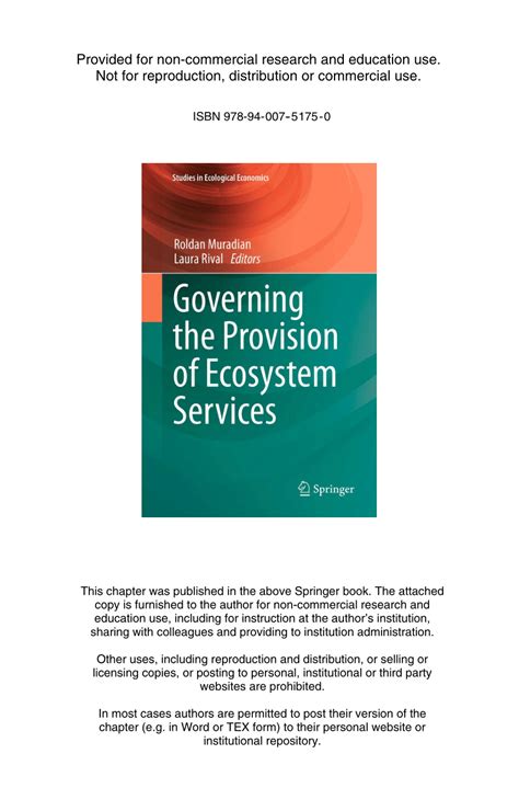 Pdf Introduction Governing The Provision Of Ecosystem Services