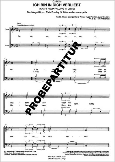 Ich bin in dich verliebt Männerchor Noten