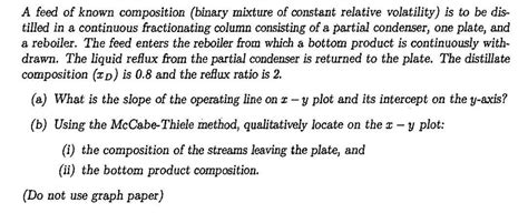 Solved A Feed Of Known Composition Binary Mixture Of