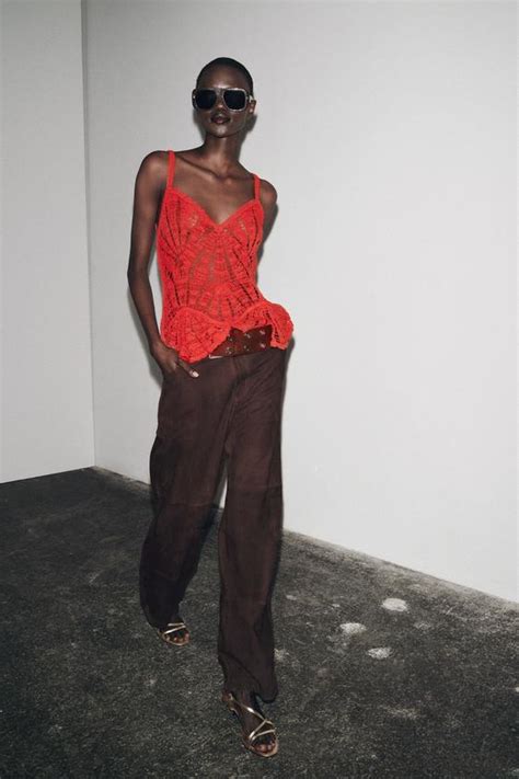ΤΟΠ Peplum Crochet Κόκκινο Zara Greece Ελλαδα