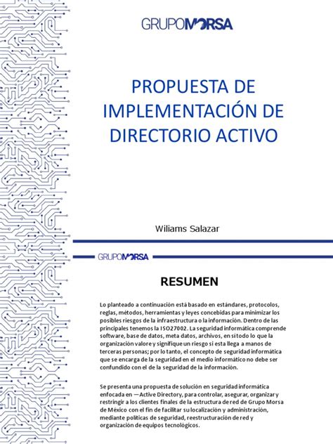 Implementación De Active Directory Pdf Directorio Activo La Seguridad Informática