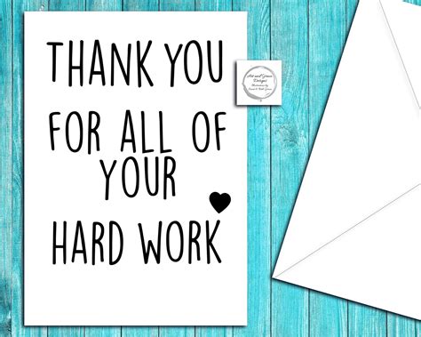 Luxury Thank You Card Thank You For All Of Your Hard Work Etsy