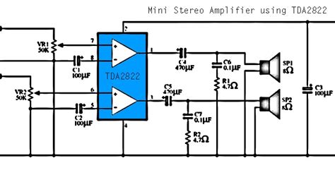 Mini Stereo Power Amplifier Using TDA2822 Diagram SOlution